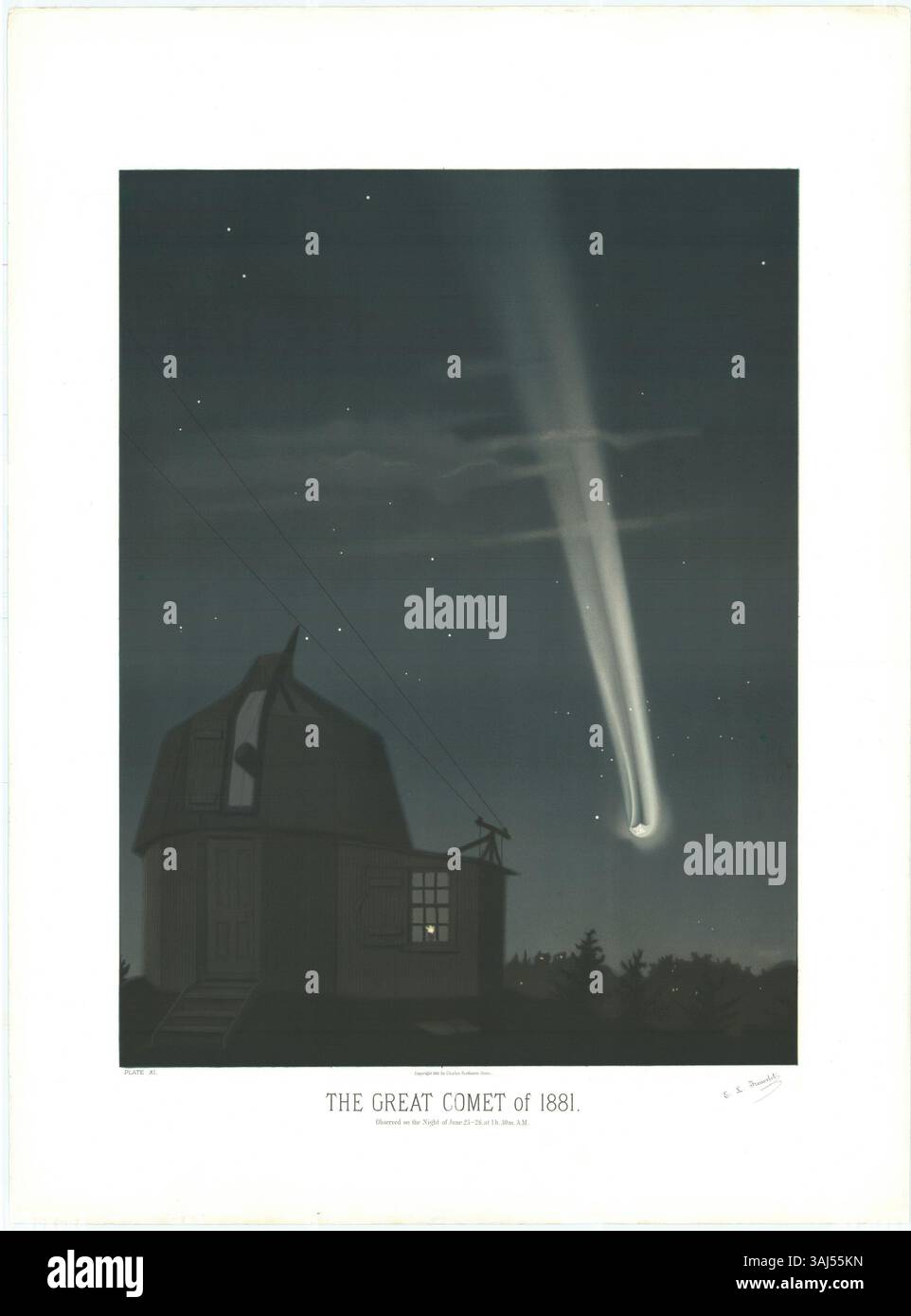 This 1882 artwork by Trouvelot illustrates the Great Comet of 1881 ...