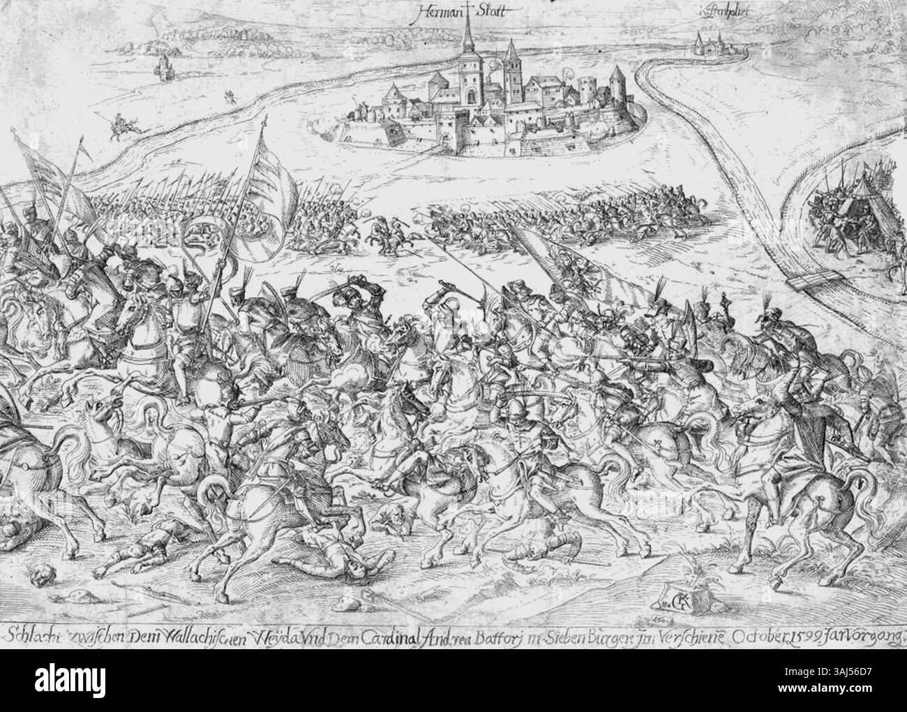 A cropped version of Georg Keller’s 1600 engraving showing the Battle ...
