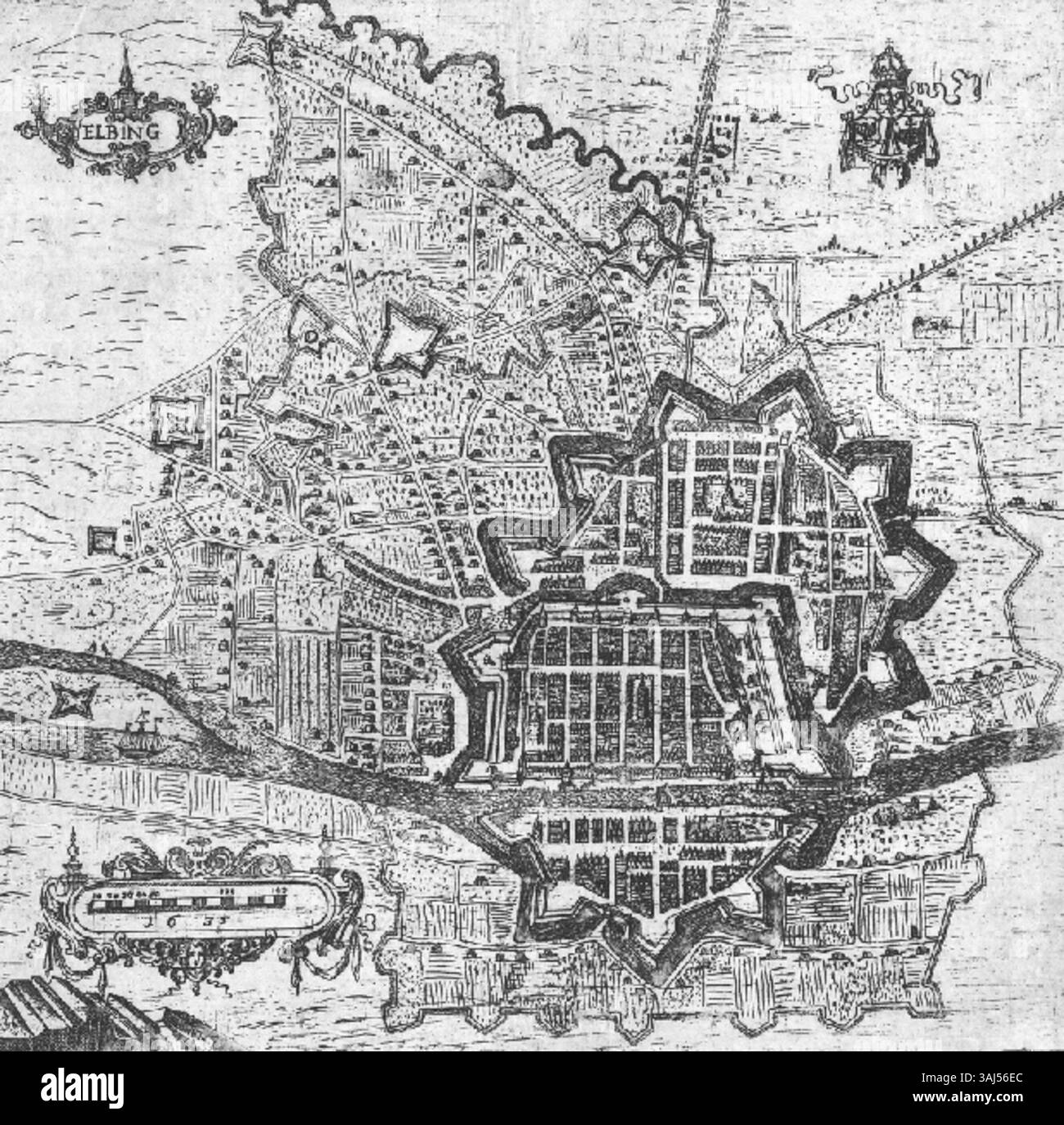 Map of Elblag from 1635 by Izrael Hoppe, a significant historical ...