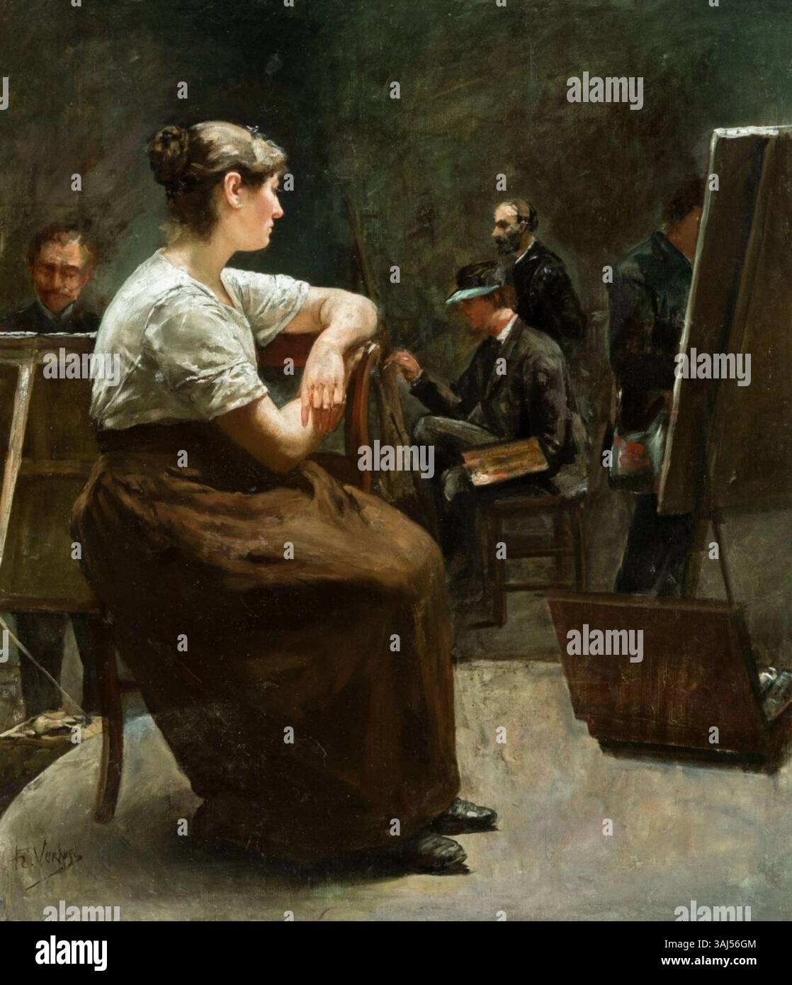 Painting of a model in the studio by Franz Verhas, 19th century. The ...