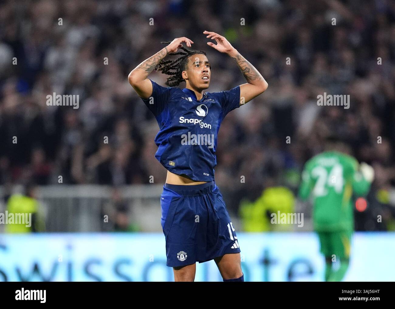 Manchester United's Leny Yoro celebrates scoring their side's first ...