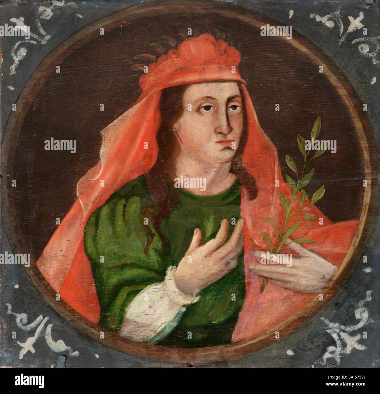 A mythological painting of The Libyan Sibyl holding an olive or myrtle ...