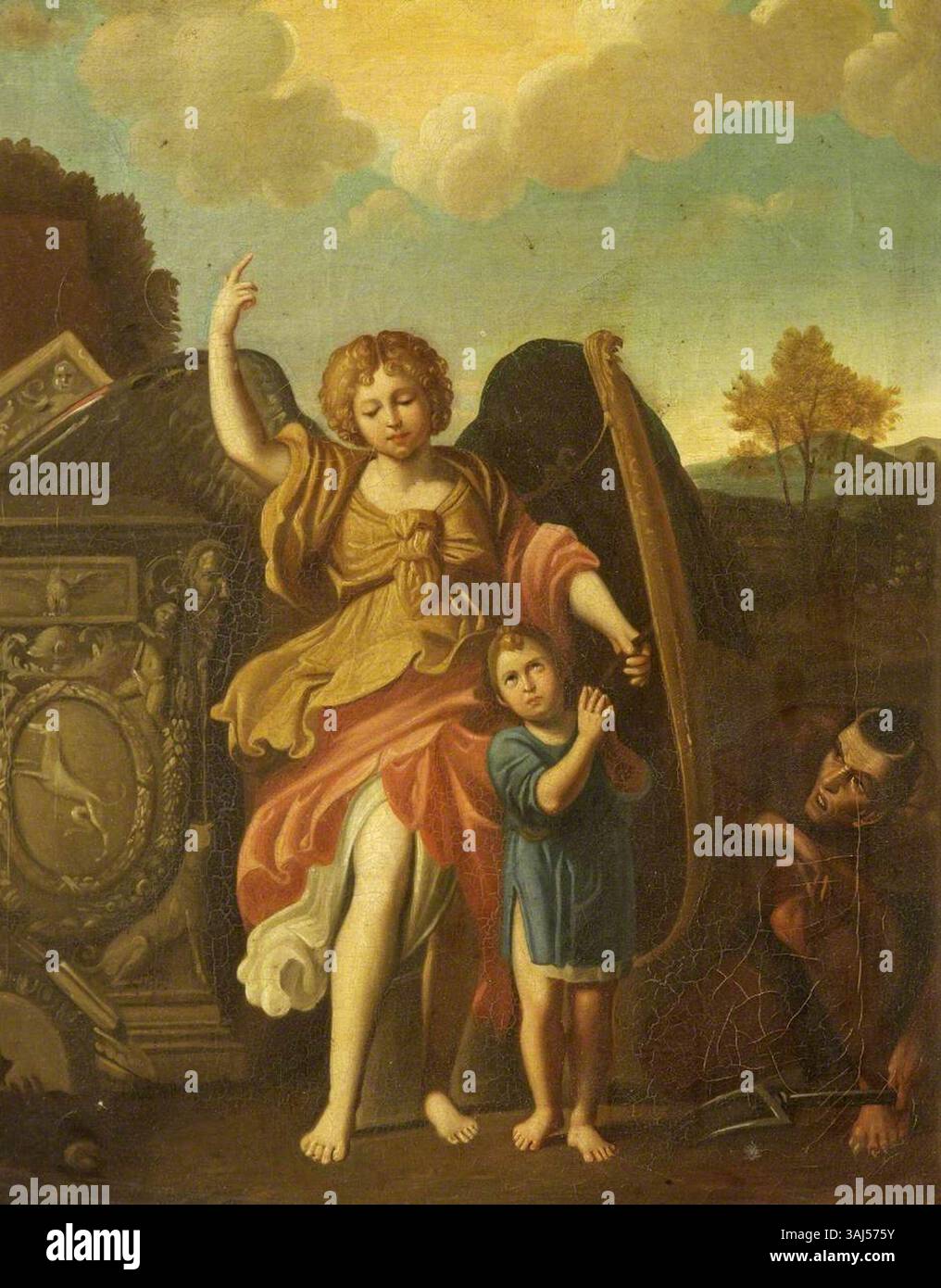 This religious artwork, after Domenichino, depicts the Guardian Angel ...