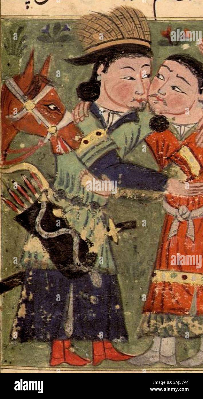This detail from a 1423 manuscript shows Khabul Khan with an officer ...