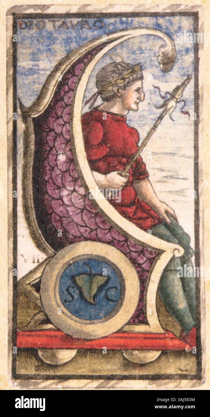 The 'Deo Tauro' (VII) card from the 1491 Sola Busca tarot deck, an ...