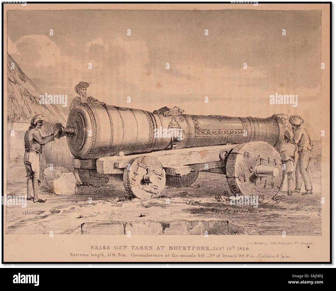 This 1826 wood engraving by George Edward Madeley depicts a brass gun ...
