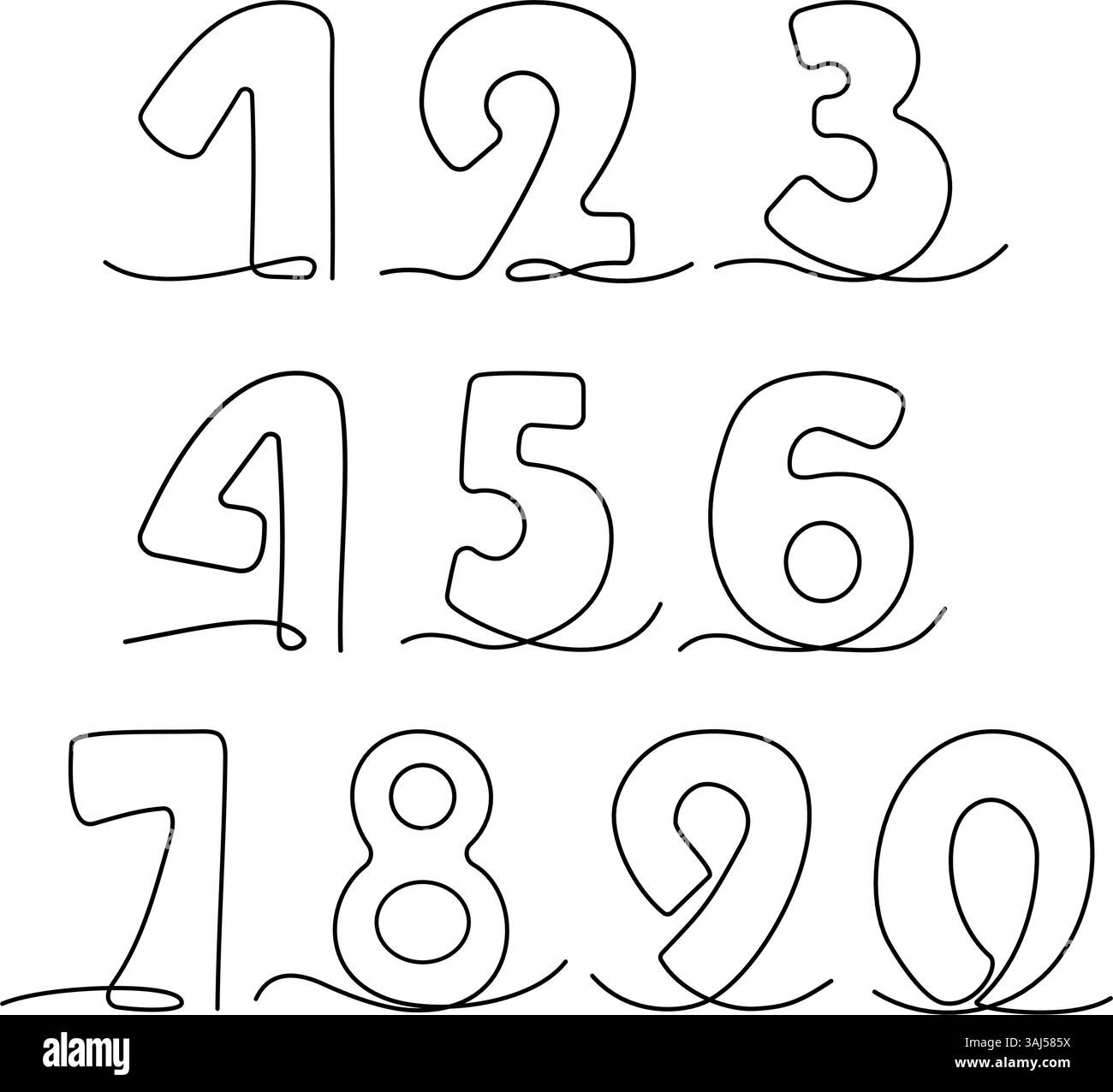 Arabic Numbers One Continuous Line Drawing set. Numeral line art ...