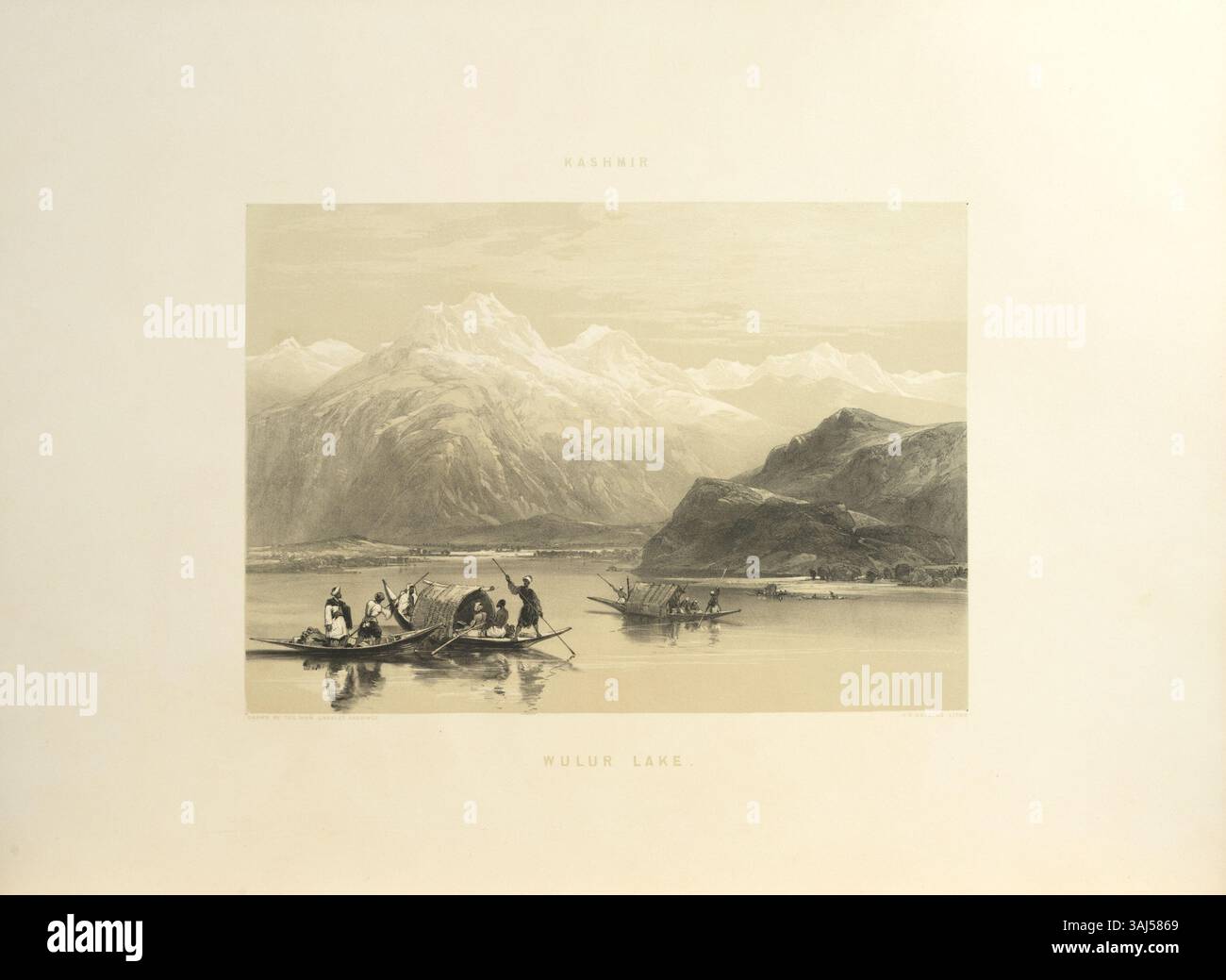 This lithograph, part of 'Recollections of India,' depicts Wular Lake ...