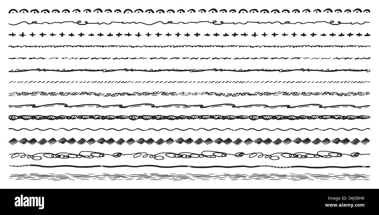 Vector pencil drawn lines or hand drawn pen line set. Drawing of ...