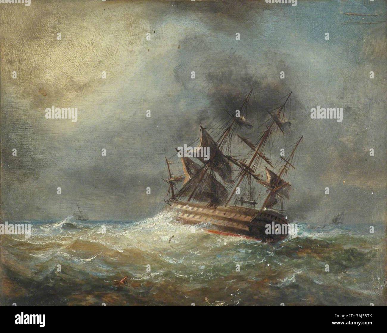 A Two-Decker in a Gale is a painting from circa 1860 that depicts a ...