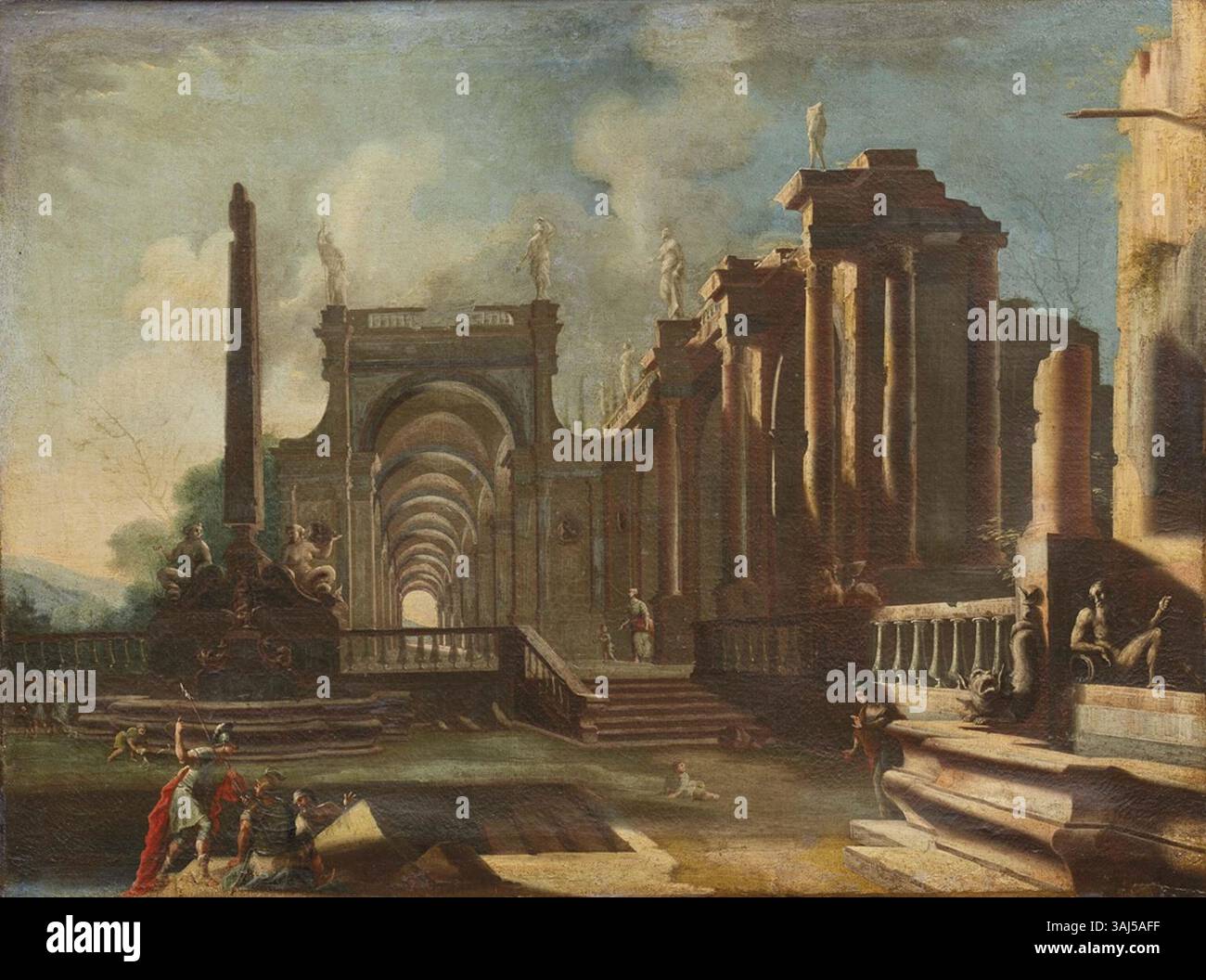 This oil painting by Vincenzo Greco depicts a capriccio of figures ...