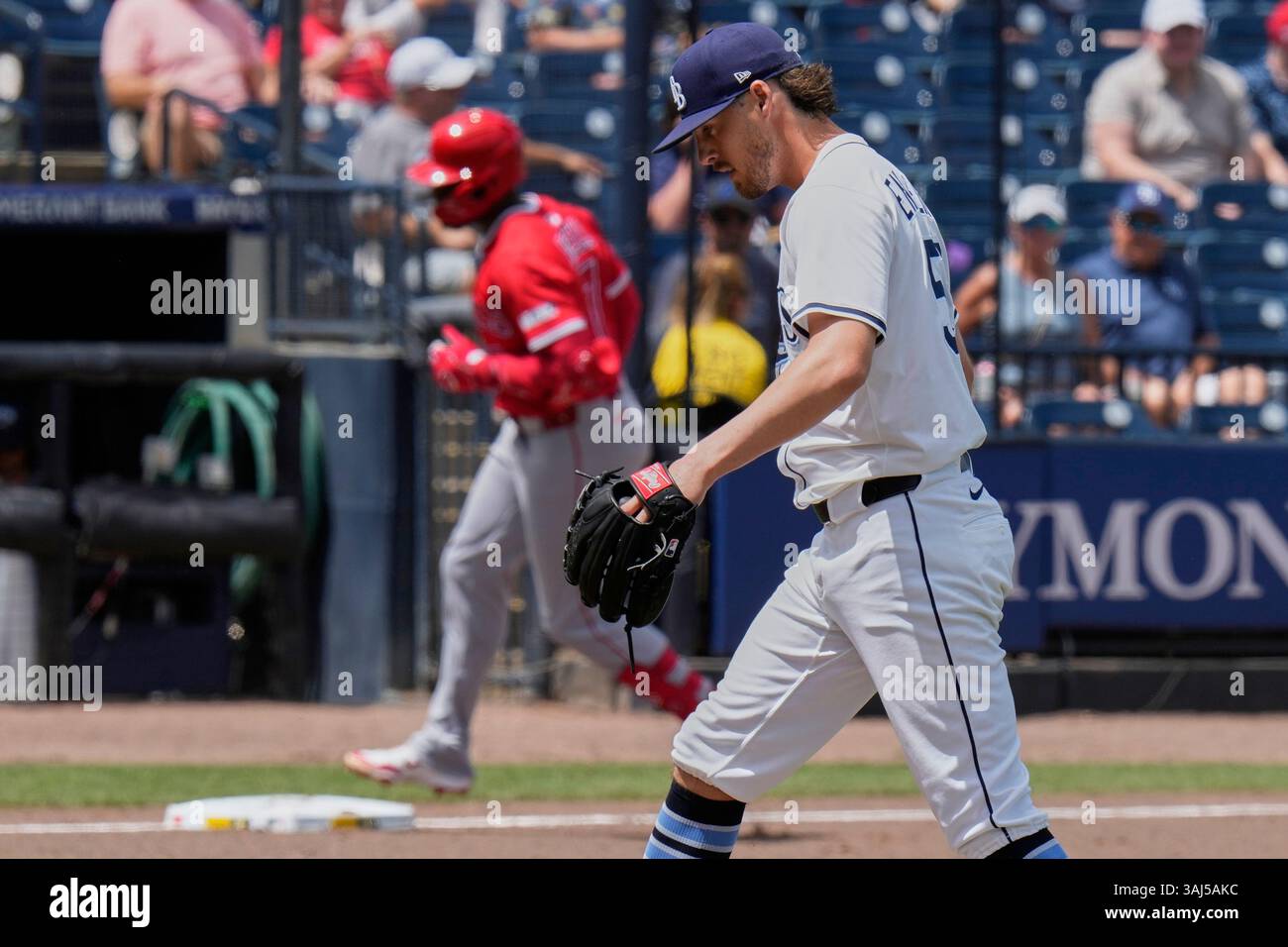 Tampa Bay Rays pitcher Mason Englert (59) walks back to the mound as ...