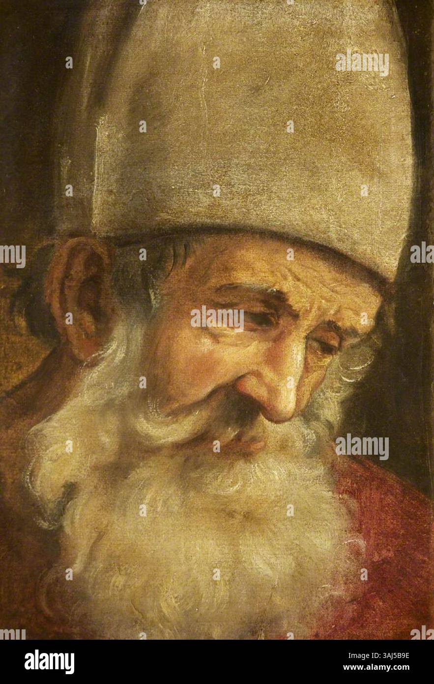 A depiction of the head of a bishop, painted between 1600 and 1699 by ...