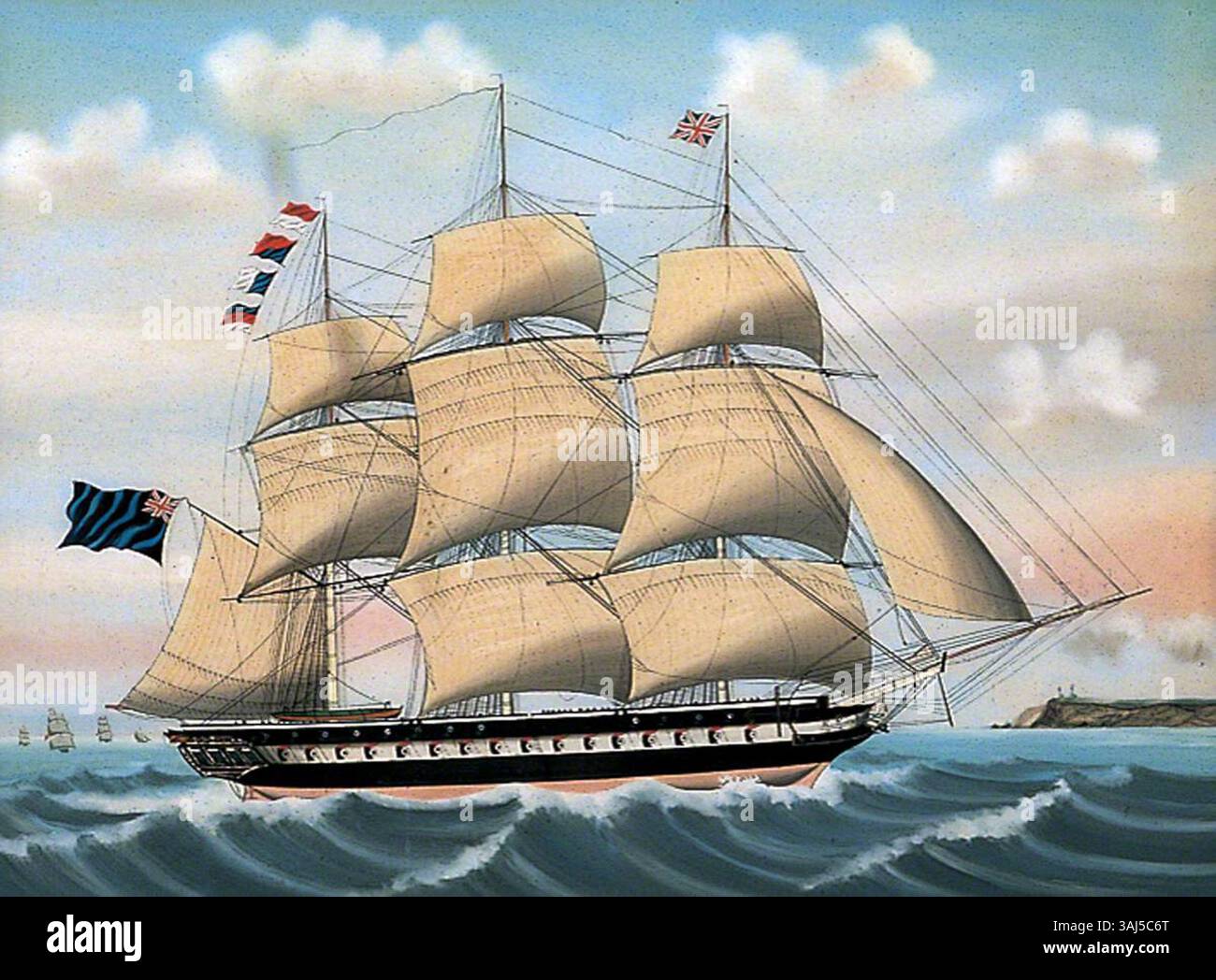 An oil on glass painting of the HMS 'Arethusa' by P.W., dating to ...