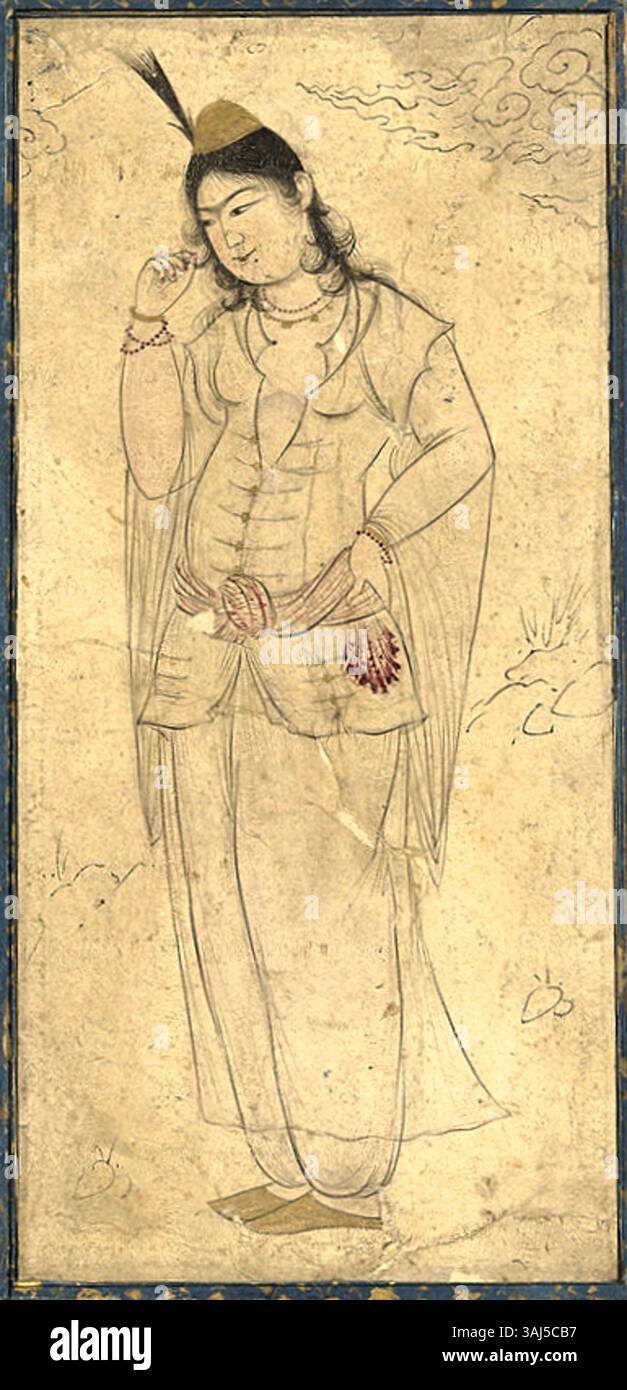 This 17th-century Persian artwork from Isfahan depicts a standing ...