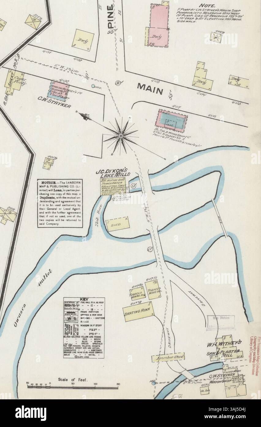 This 1884 Sanborn Fire Insurance map detail shows the Owasco Outlet ...