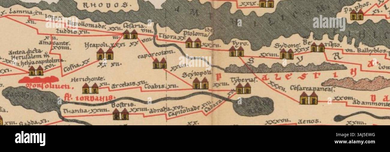 The Tabula Peutingeriana, a 1st-4th century Roman map, depicts the ...