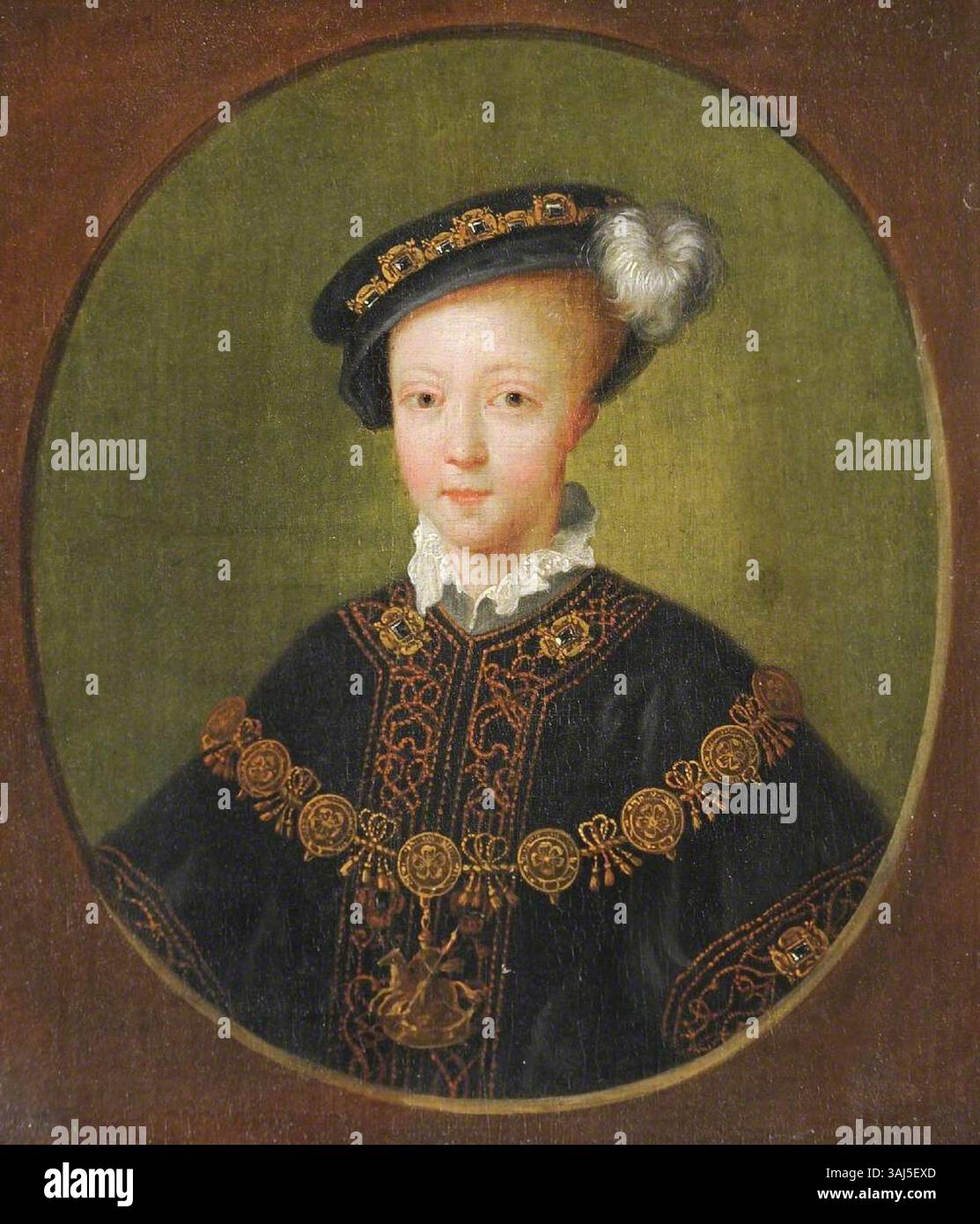 This circa 1800 oil painting depicts King Edward VI of England. The ...