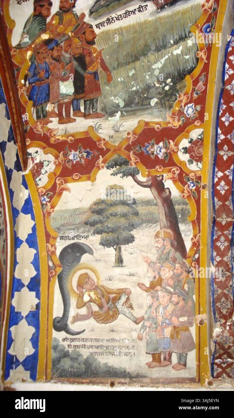 This fresco at Gurdwara Baba Atal, created in the 19th century, was painted by Jaimal Singh ...