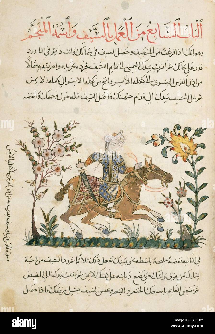 Depiction of a cavalry charge from the 13th-century manuscript Nihayat ...