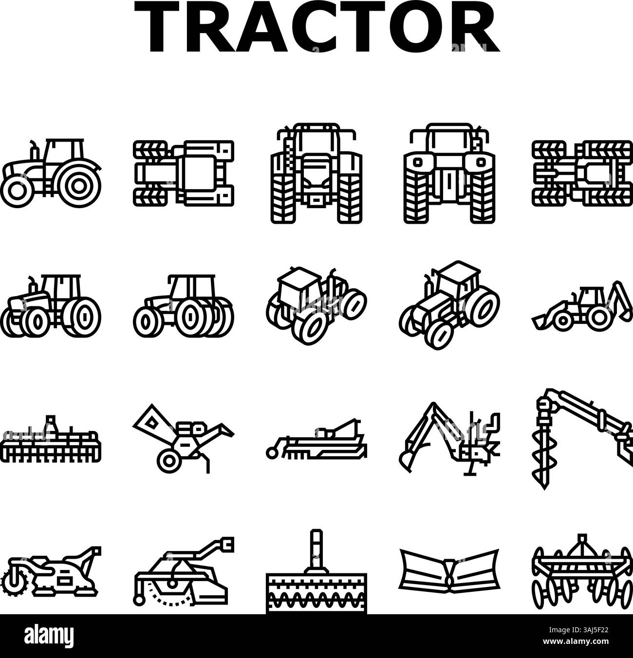 tractor farming agriculture icons set vector Stock Vector Image & Art ...