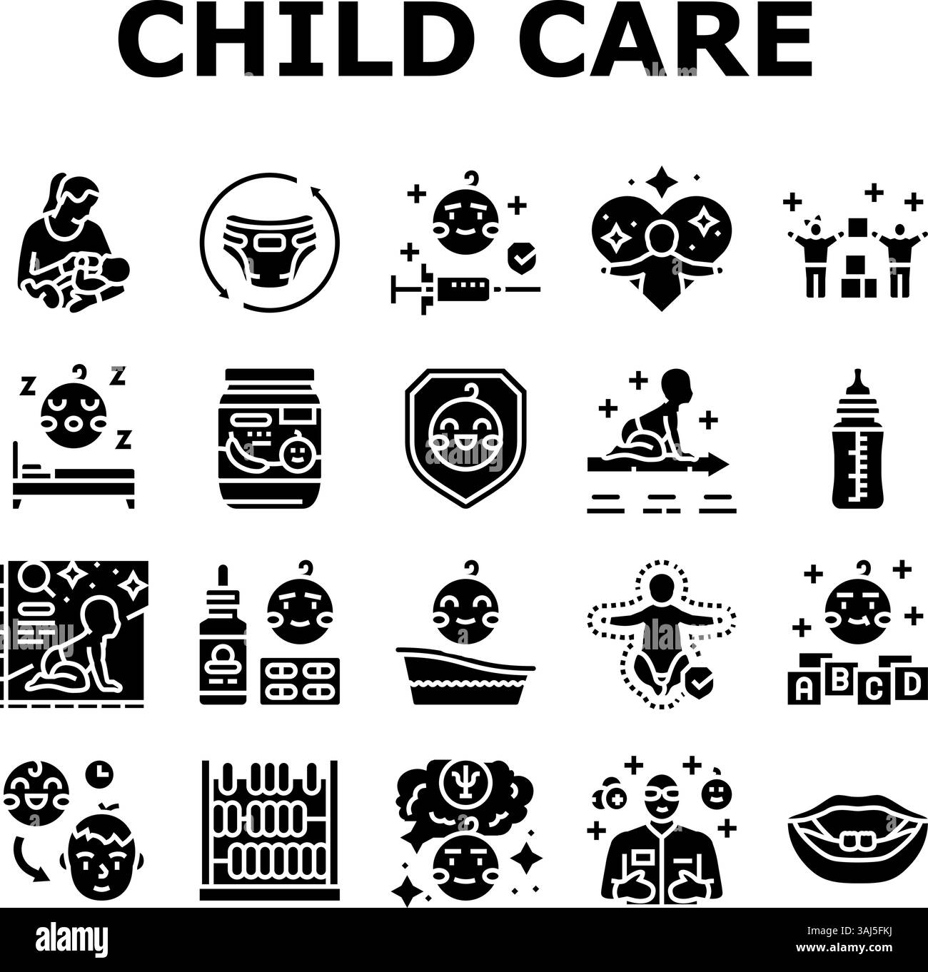 child care nurse pediatric icons set vector Stock Vector Image & Art ...
