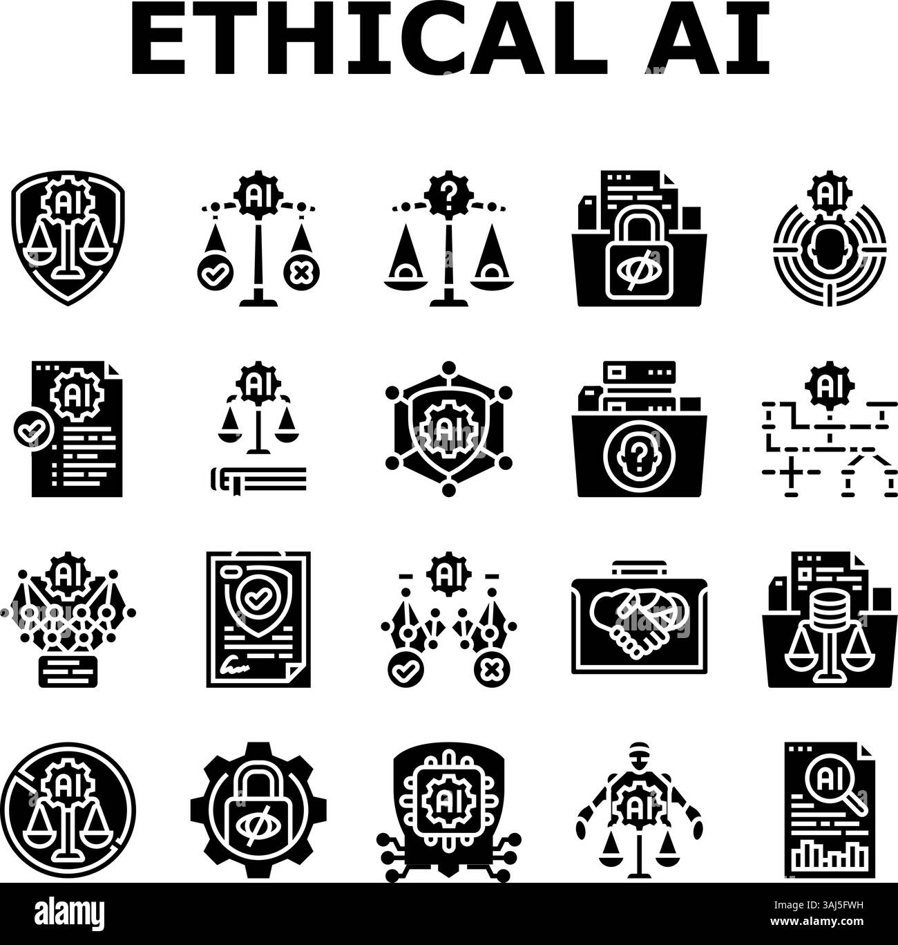 ethical ai bias transparency icons set vector Stock Vector Image & Art - Alamy