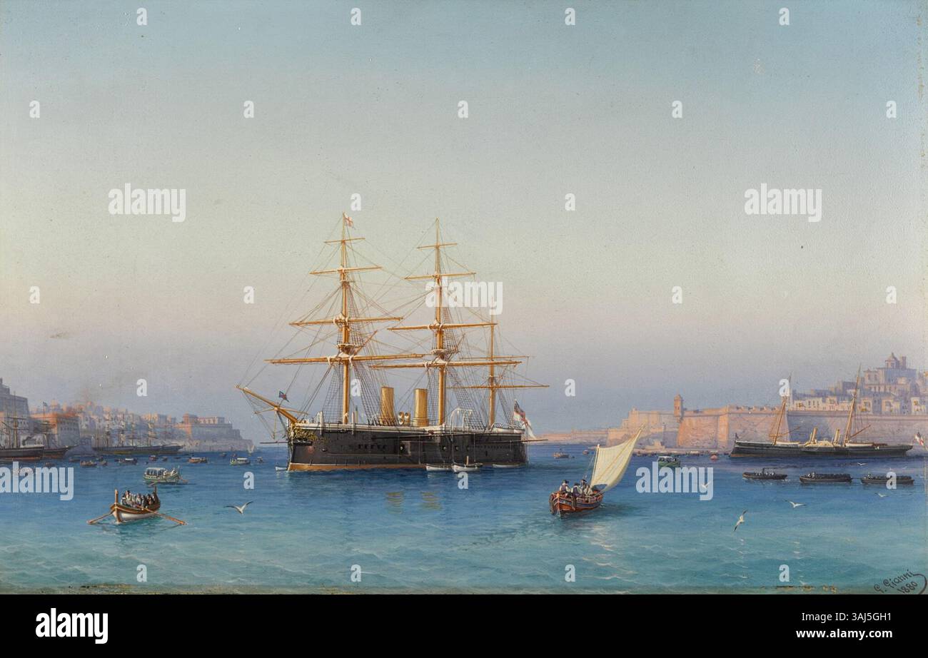 This 1880 painting by Girolamo Gianni captures HMS Alexandra docked in ...