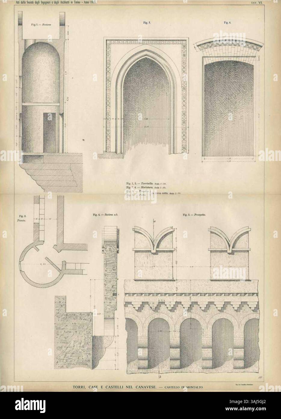 A detailed architectural drawing of the Castello di Montalto, showing ...