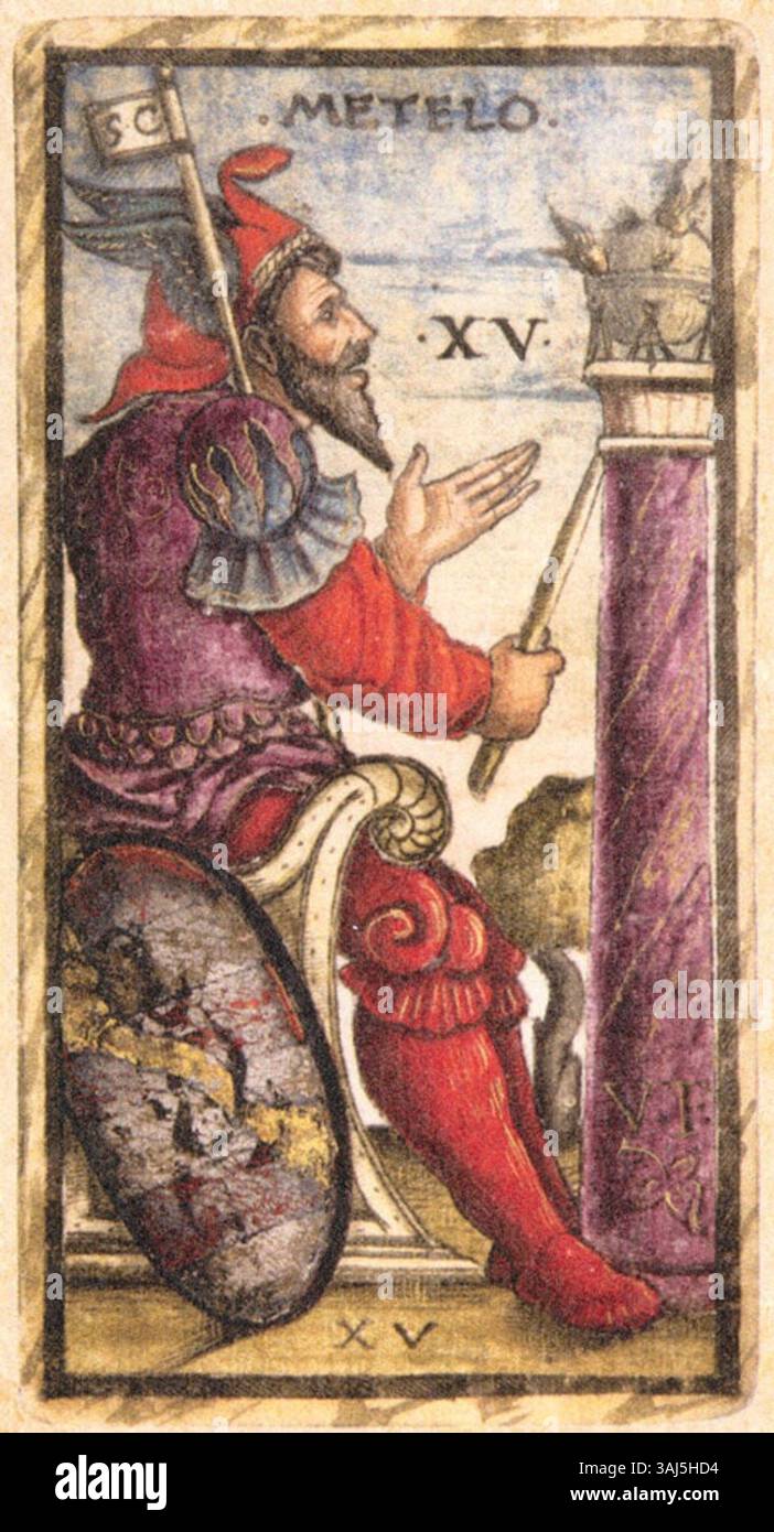 Card 15, Metelo, from the 1491 Sola Busca tarot deck, illustrates ...