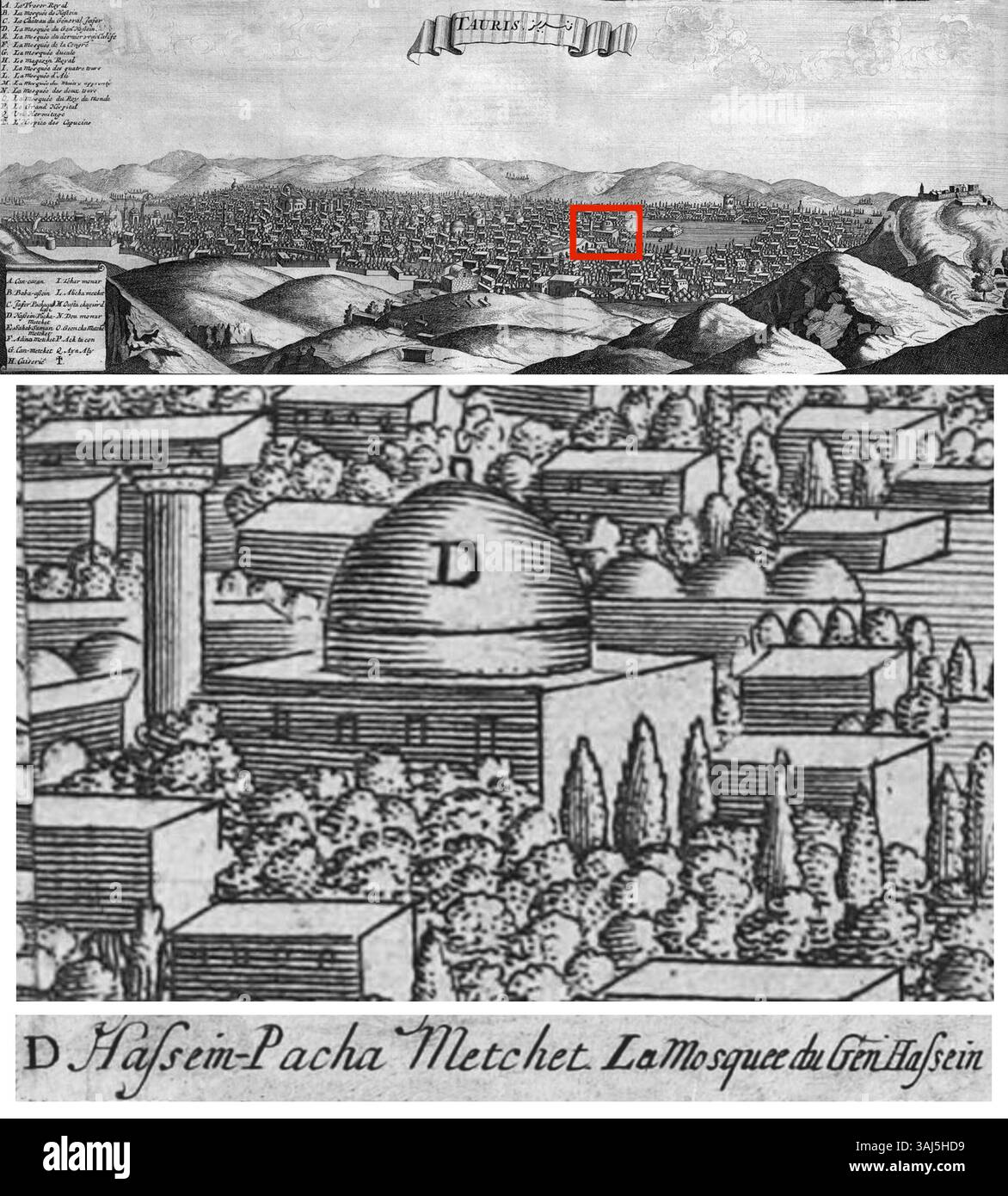 This 1673 painting of Tabriz shows the ruins of the Uzun Hasan Mosque ...