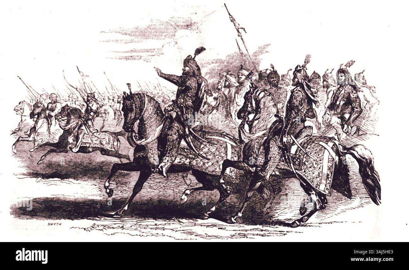An illustration depicting Sher Singh Attariwala leading a cavalry ...