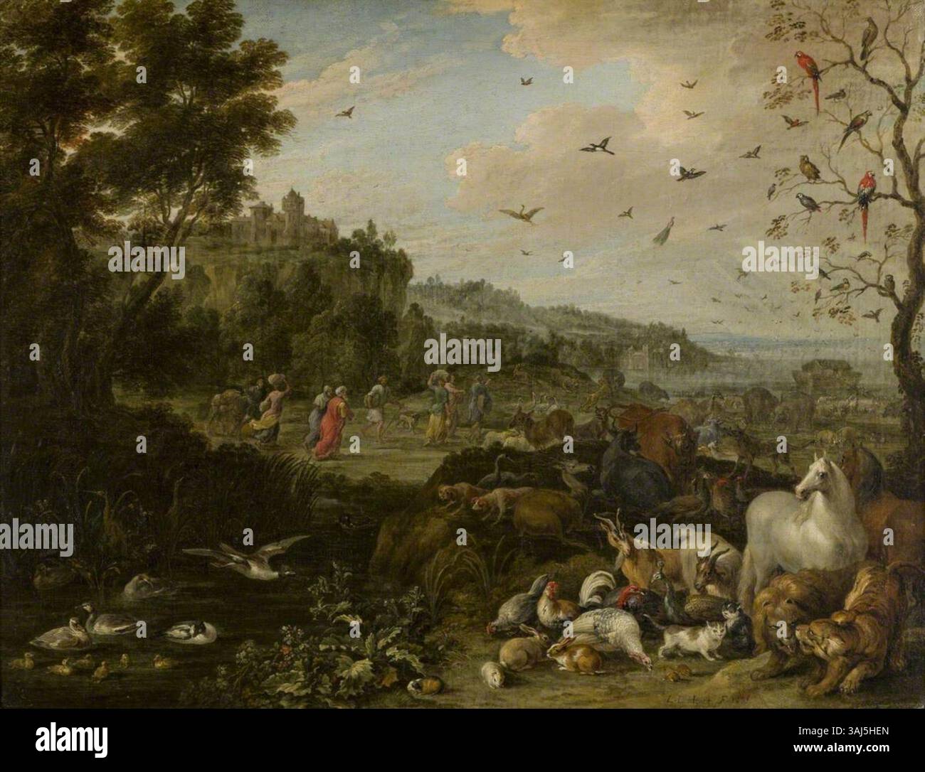 This painting by Lambert de Hondt depicts the biblical scene of Noah ...