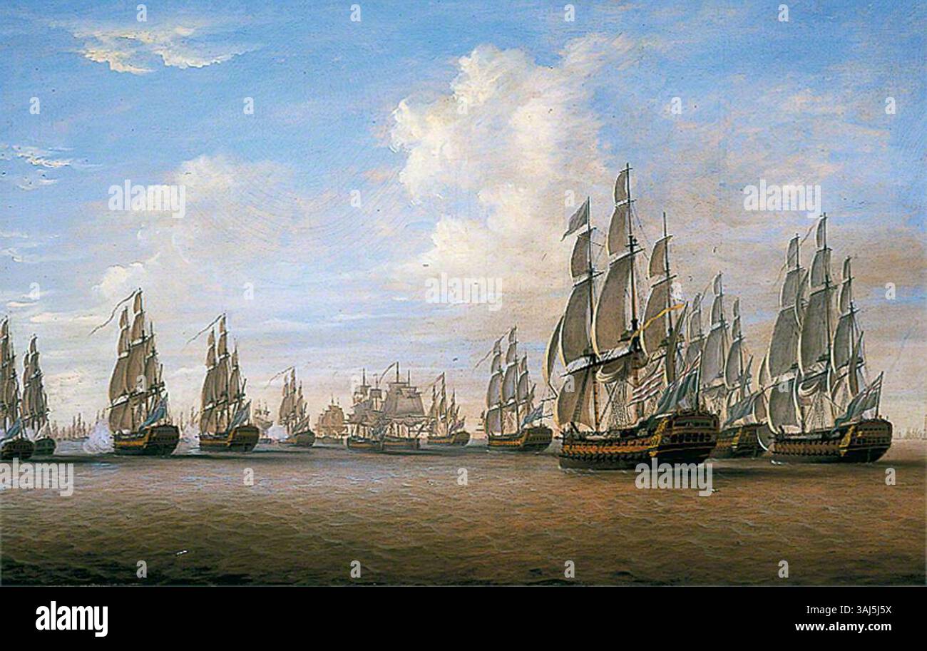 Dominic Serres' 'The Action off Negapatam' depicts a naval battle scene ...