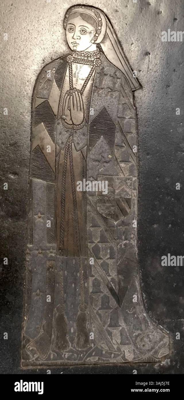 This monumental brass, created for Elizabeth Bray, who died in 1573, is ...
