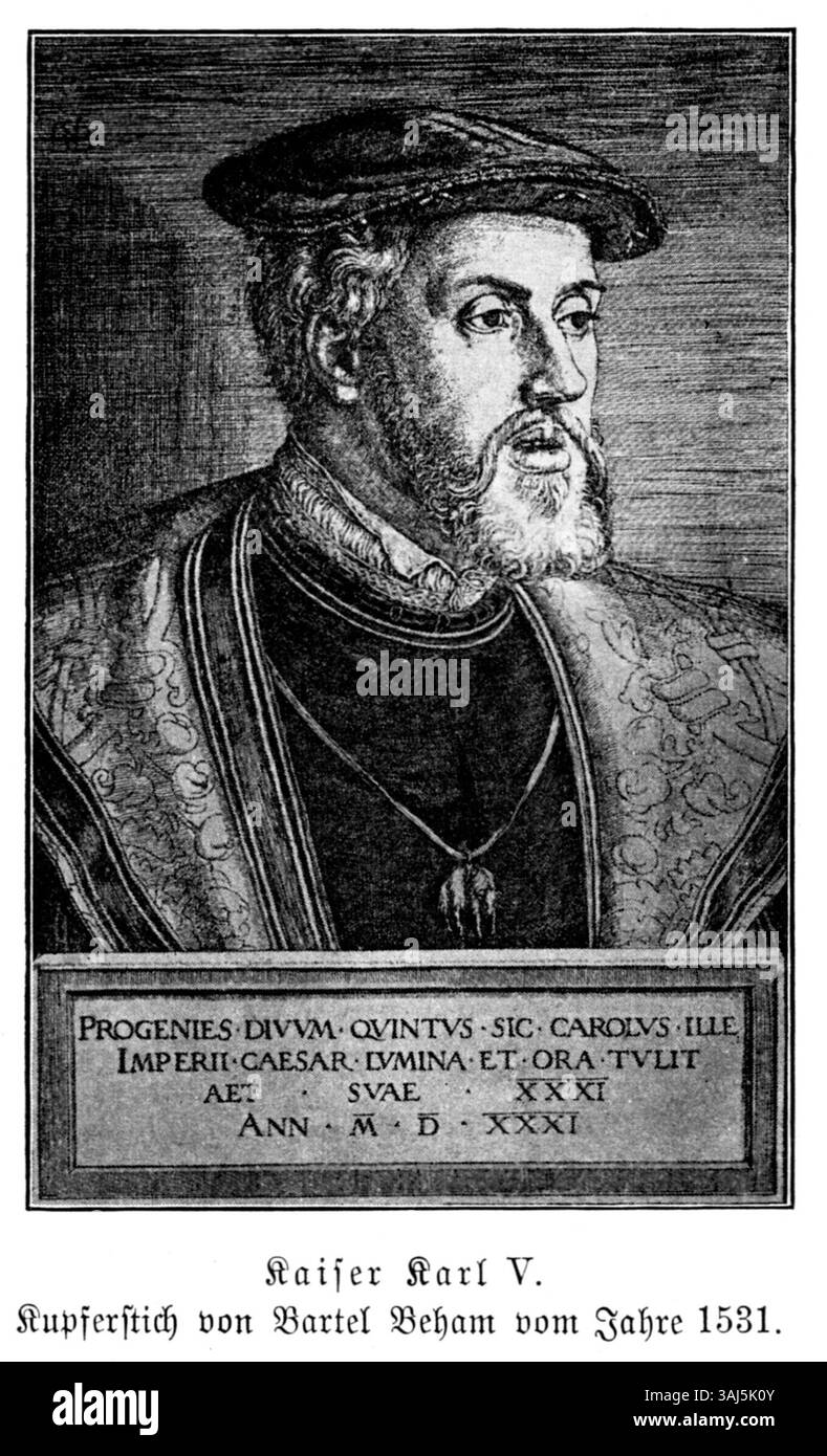 The copper engraving 'Kaiser Karl V' by Barthel Beham from 1531 ...
