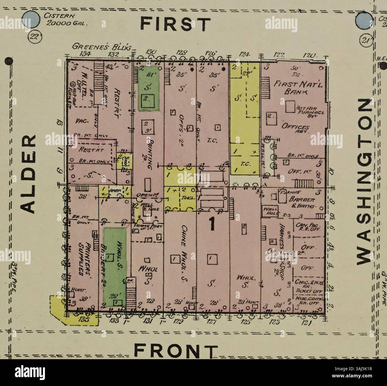 This 1889 Sanborn Fire Insurance Map shows the city block between Front ...