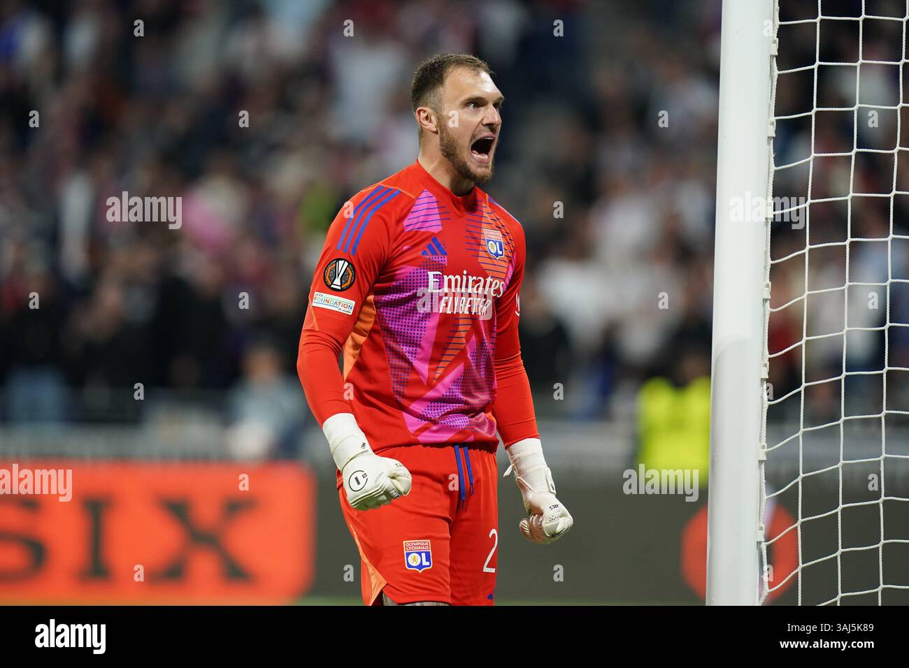 Lyon goalkeeper Lucas Perri (23) celebrates their sides goal during the ...