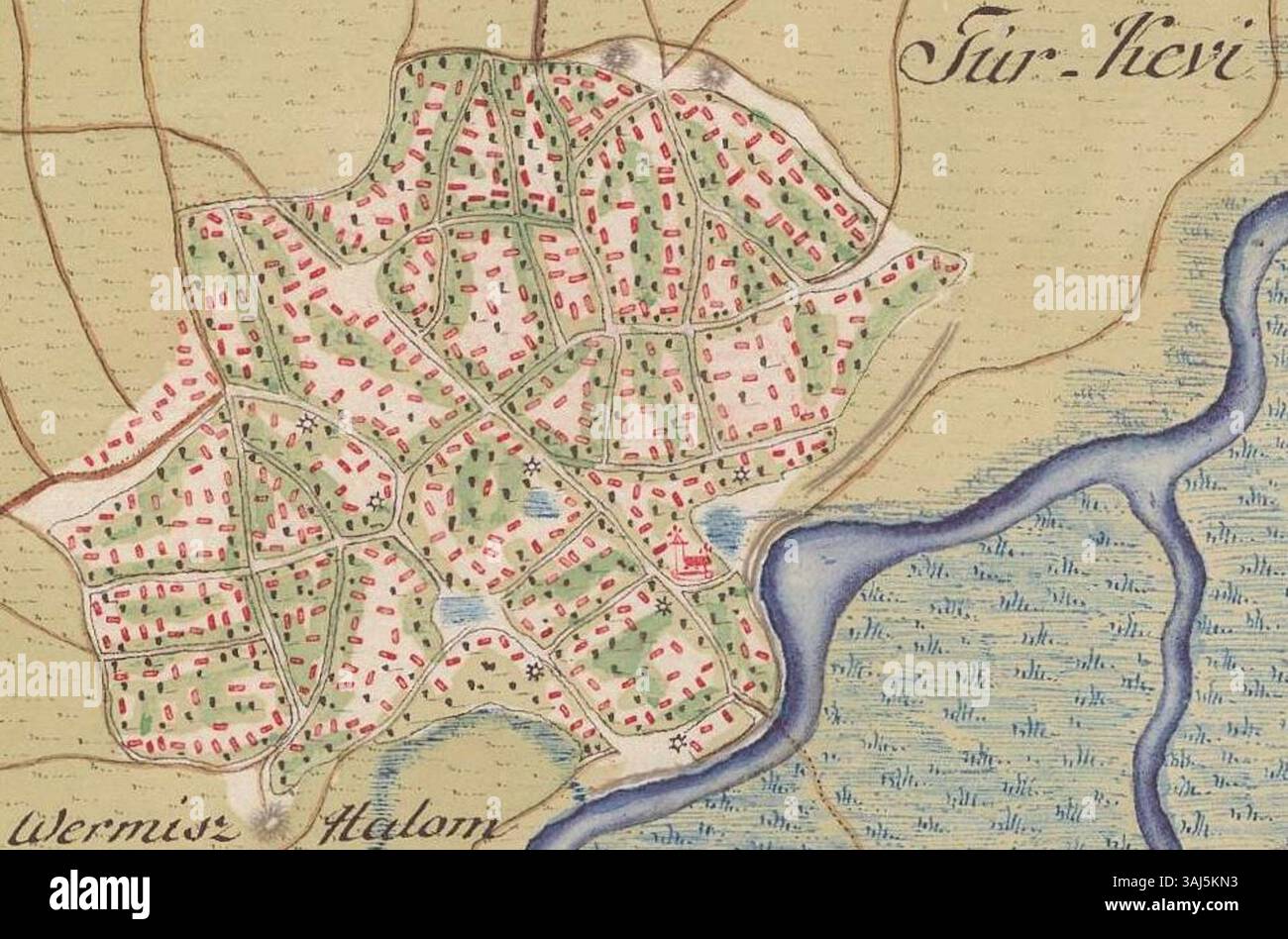 Historical military map of Túrkeve, part of the Austrian-Hungarian ...