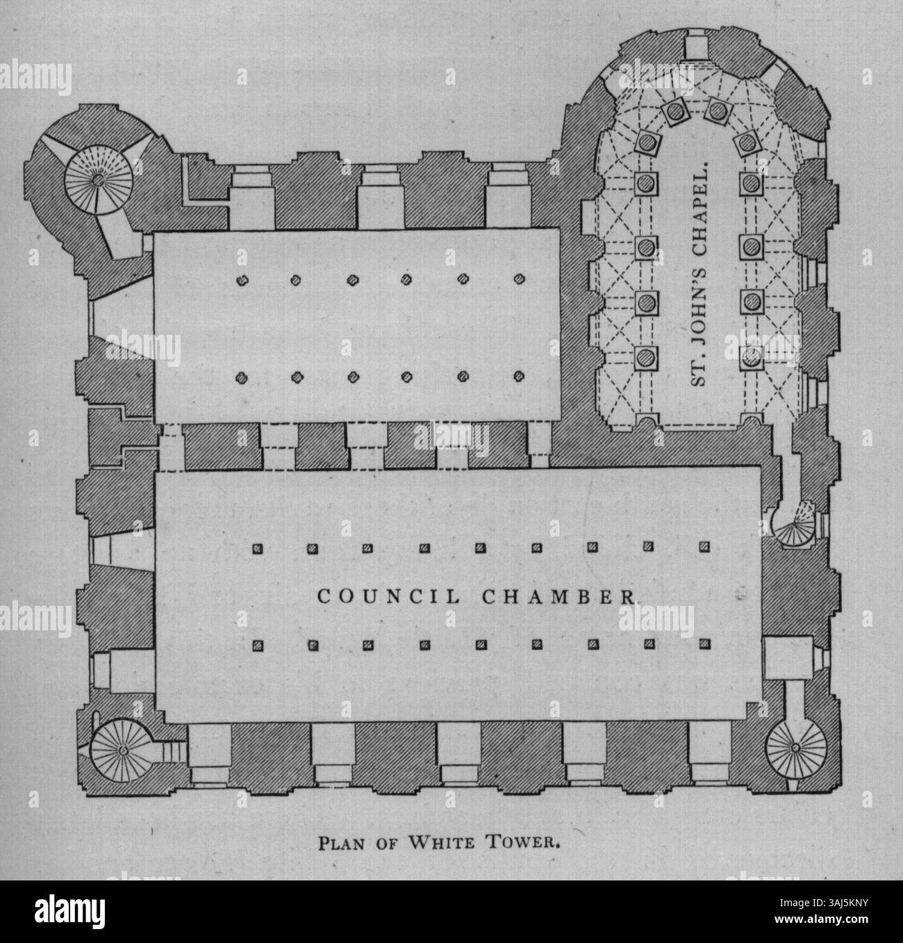This illustration shows a detailed plan of the White Tower, the central ...