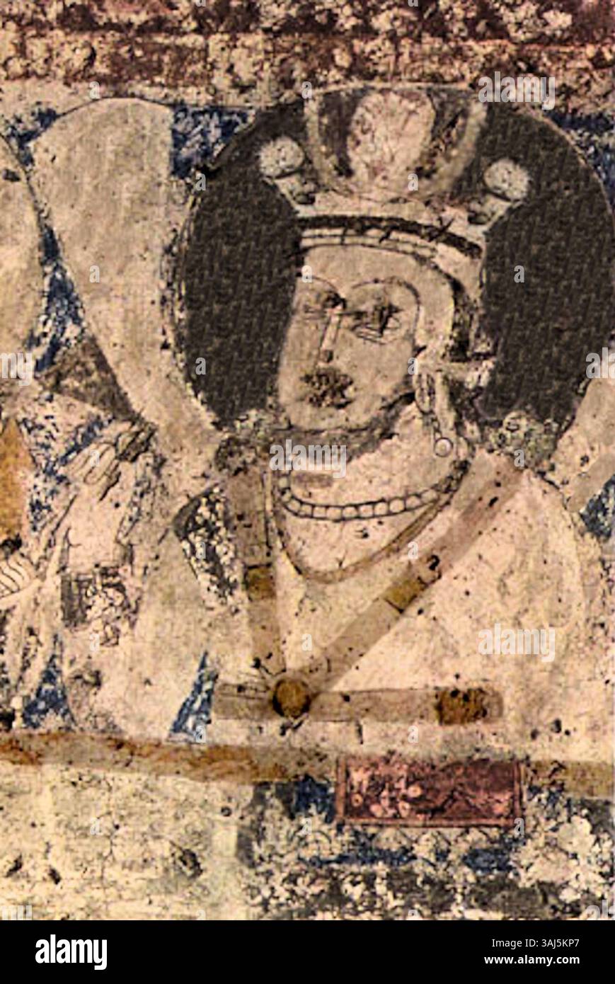 This 6th-century CE painting, retouched in modern times, shows a king ...