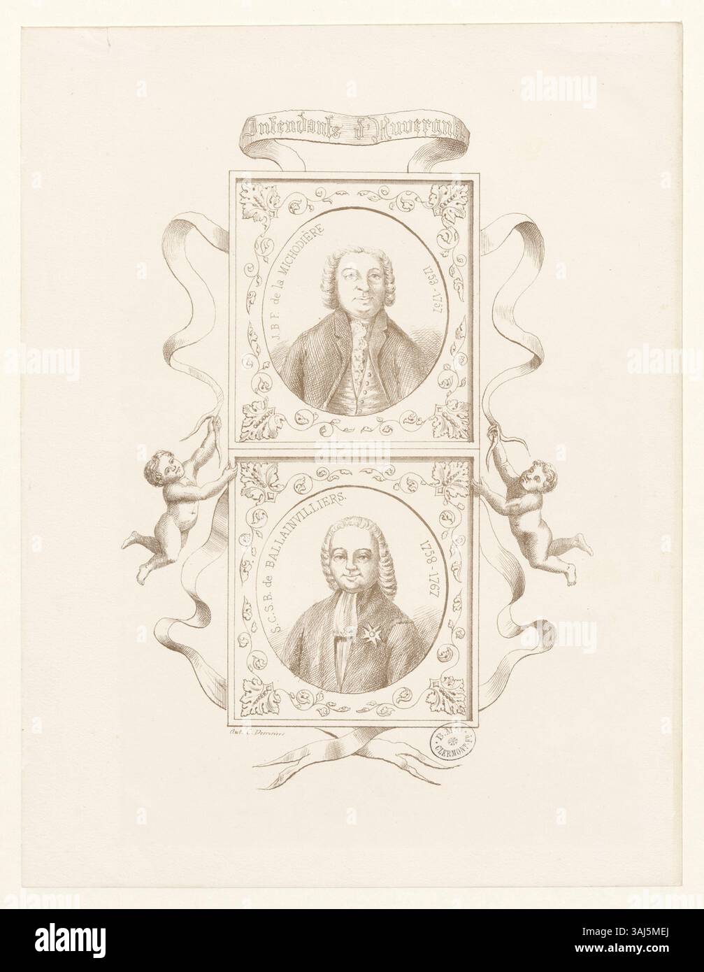 Intaglio print from the Boyer collection depicting the Intendants of ...