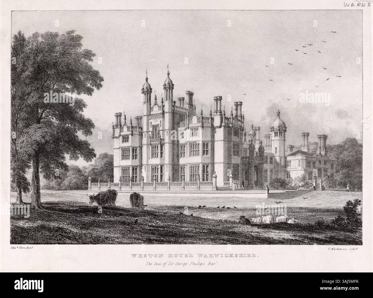 This 1830 perspective view of Weston House, near Long Compton ...