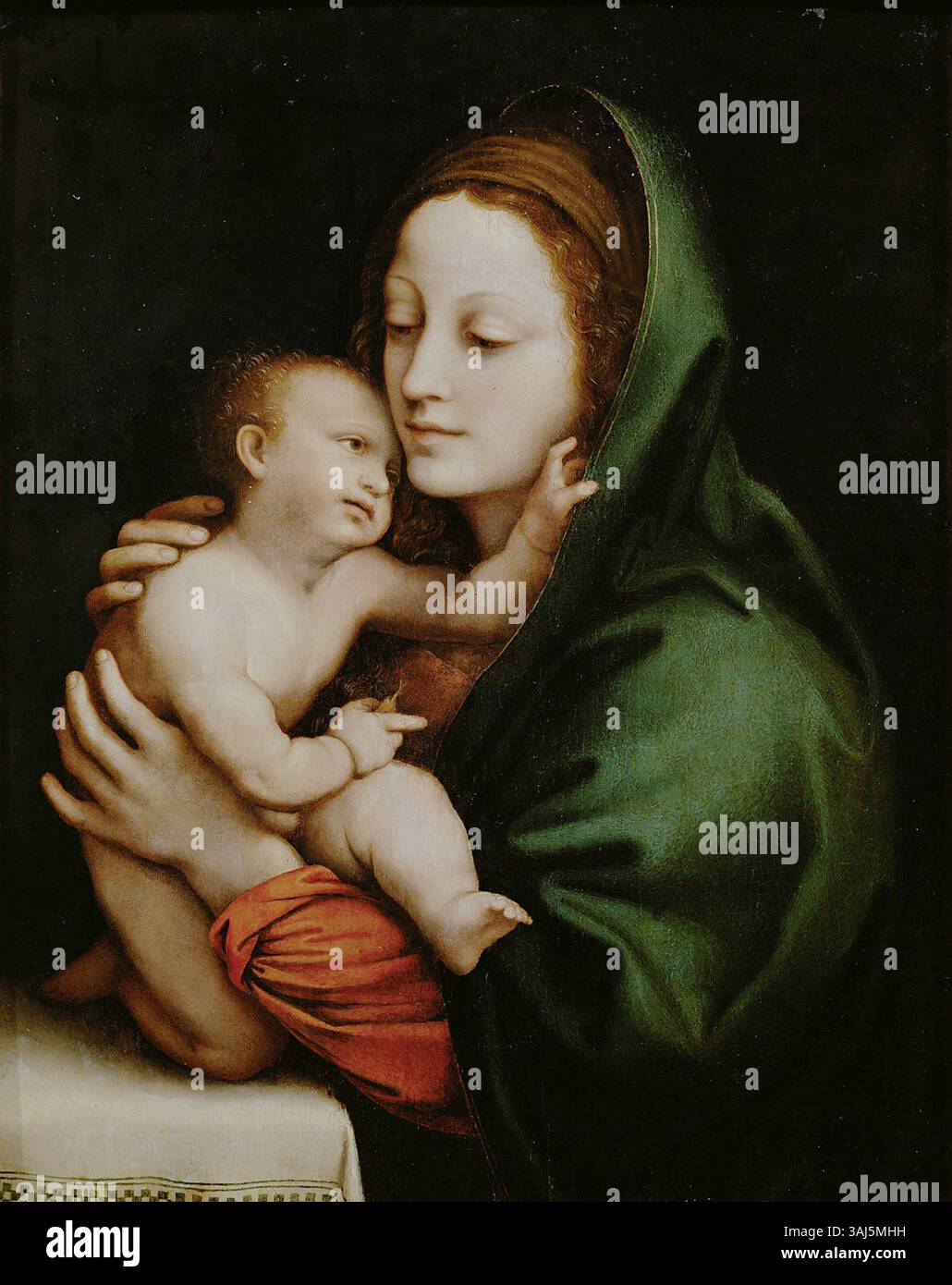 This 1510 painting depicts the Madonna and Child, a religious scene attributed to Bernardino ...