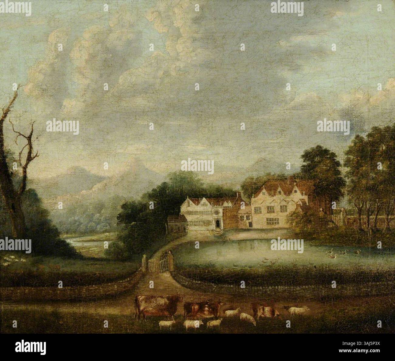 This landscape painting of East Riddlesden Hall, created between 1830 ...