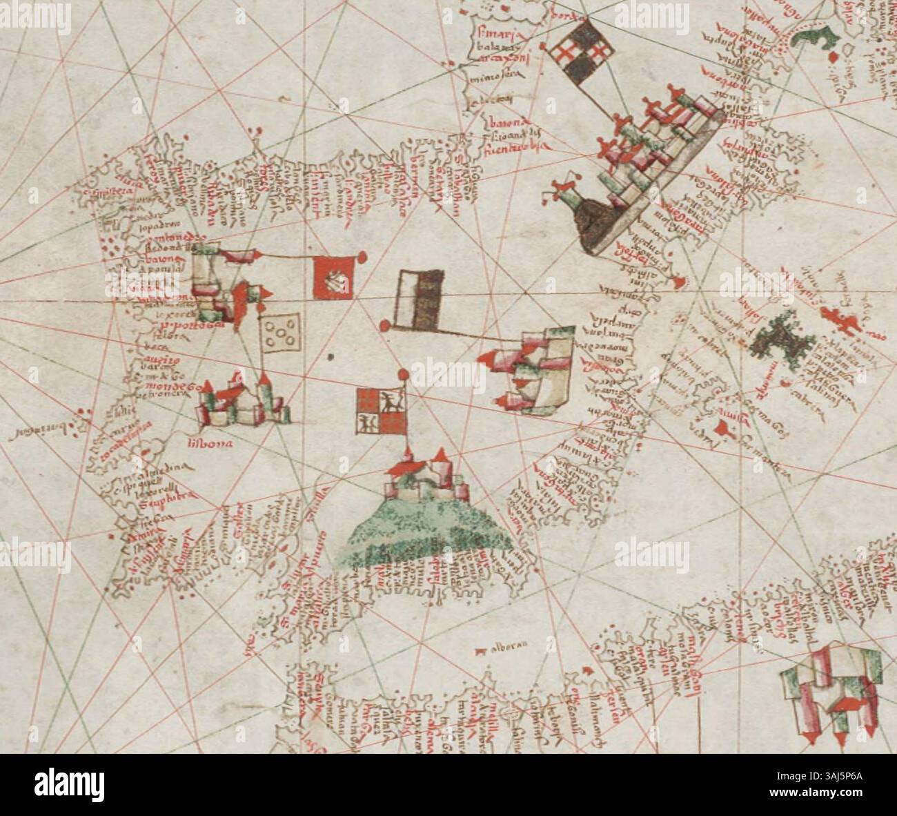 A portolan chart by Joan Oliva, dated 1563, depicting the Iberian ...
