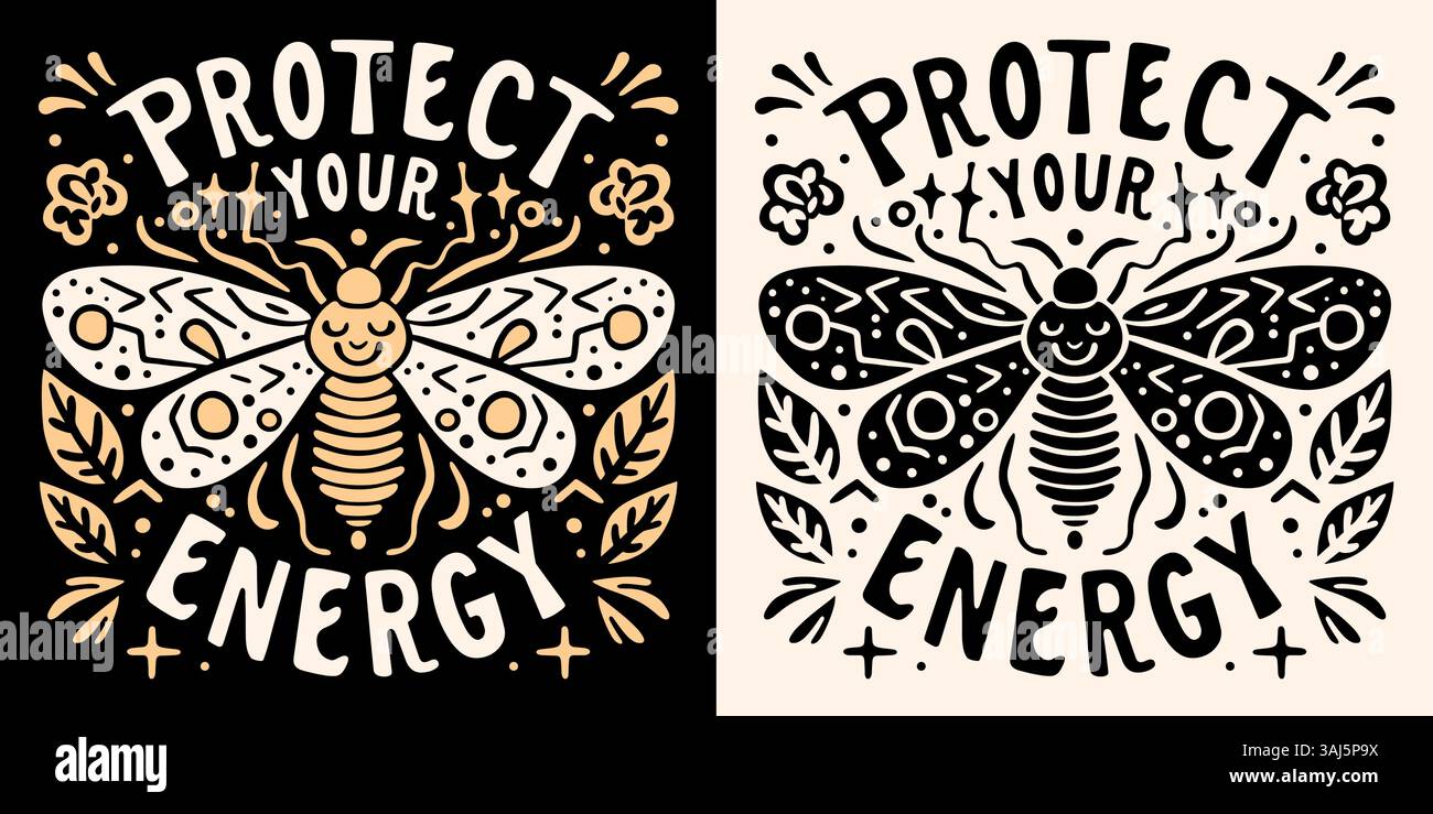Protect your energy lettering butterfly and plants illustration drawing ...