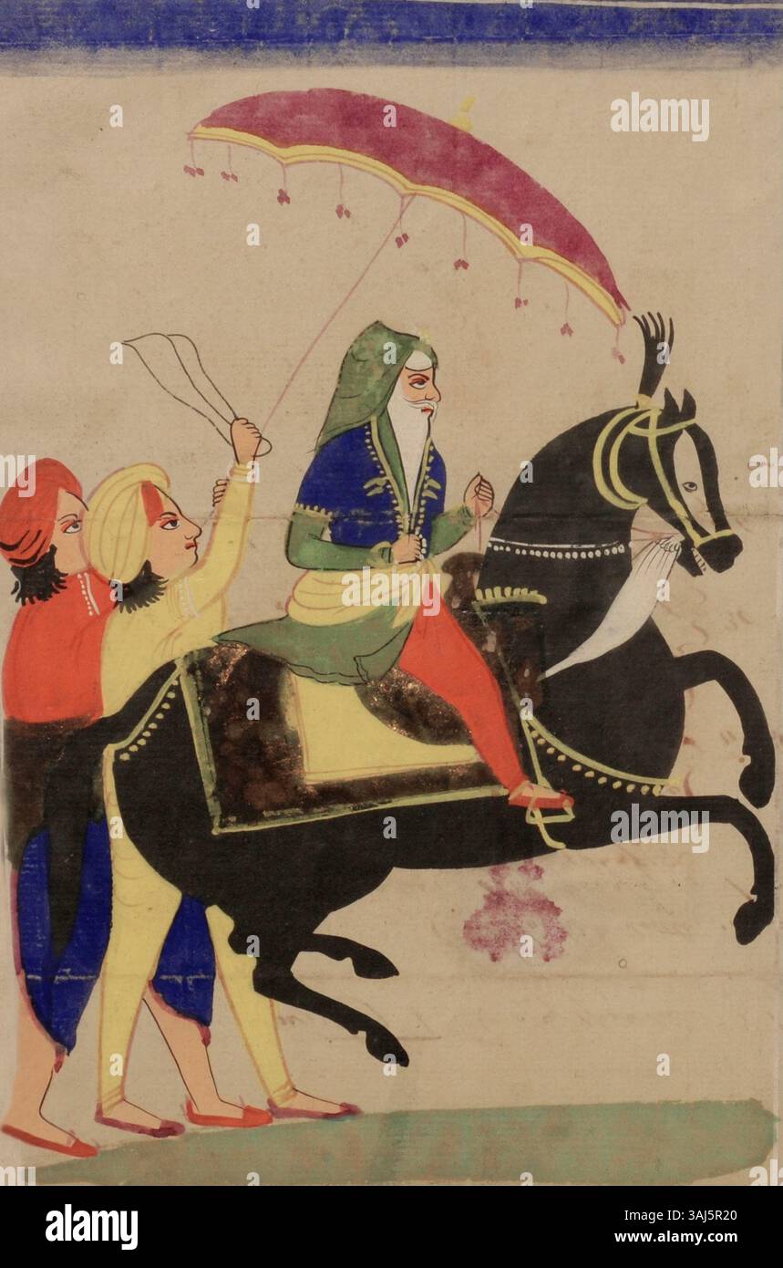 This portrait depicts Maharaja Ranjit Singh, the founder of the Sikh ...