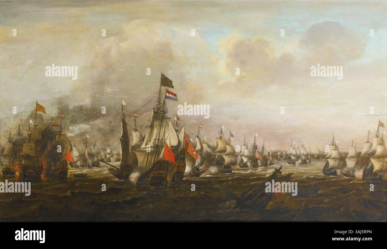 Simon de Vlieger's painting of the Battle of the Downs (1639) depicts ...