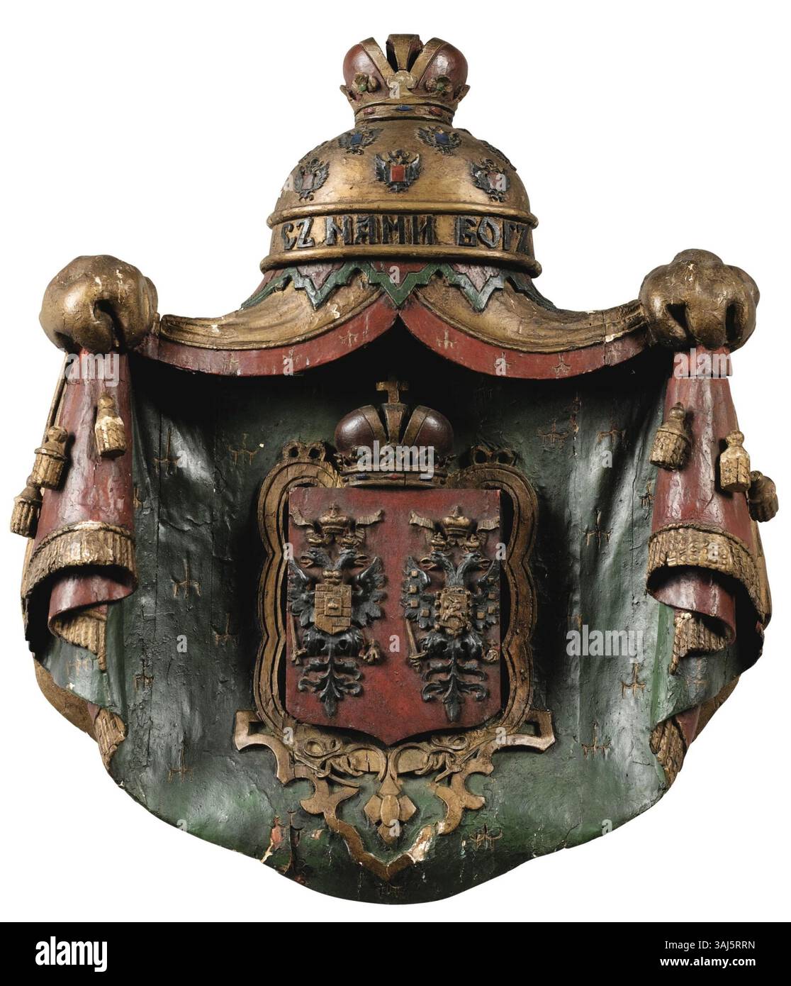 This 19th-century polychrome carved wood coat of arms of Maria ...